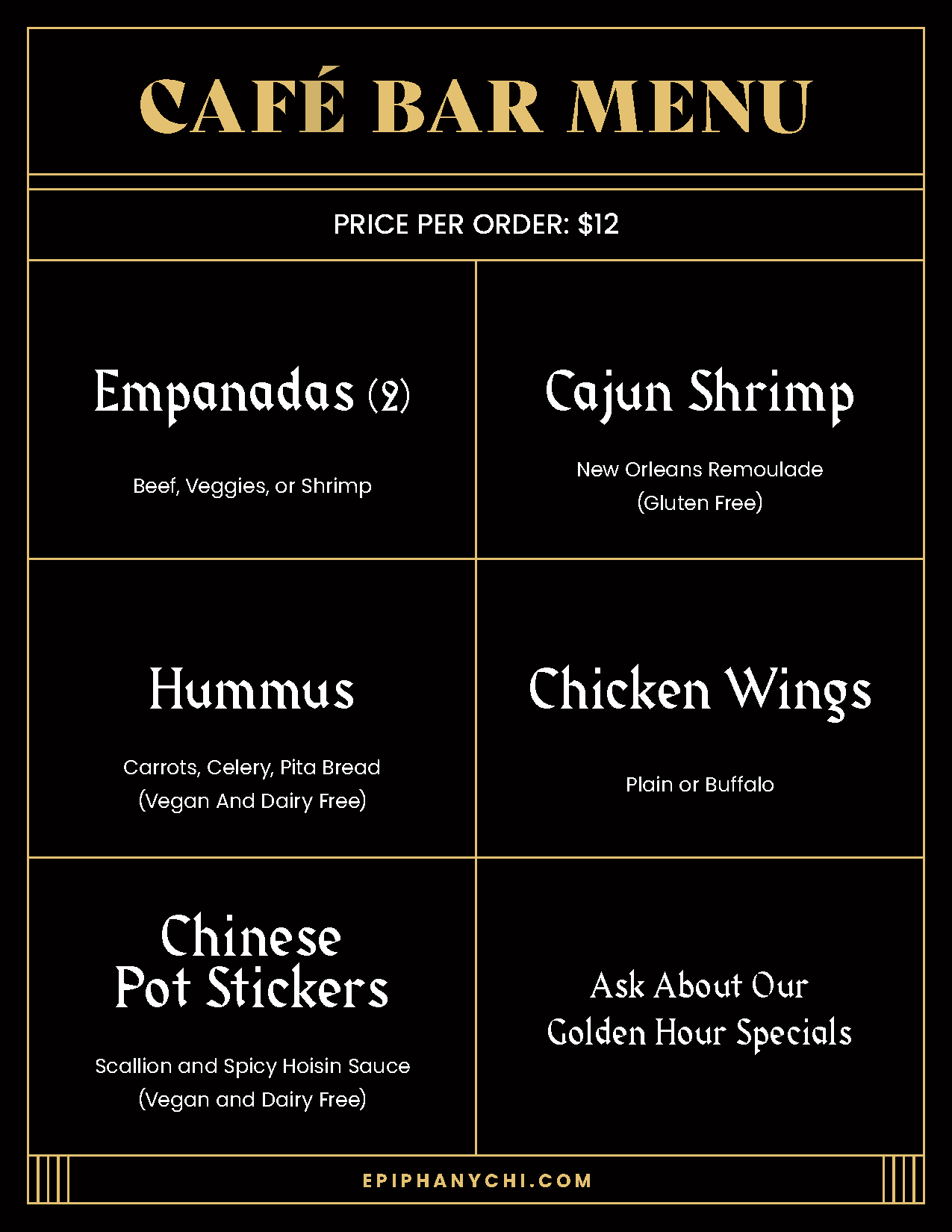 Café Bar Menu - Epiphany Center for the Arts