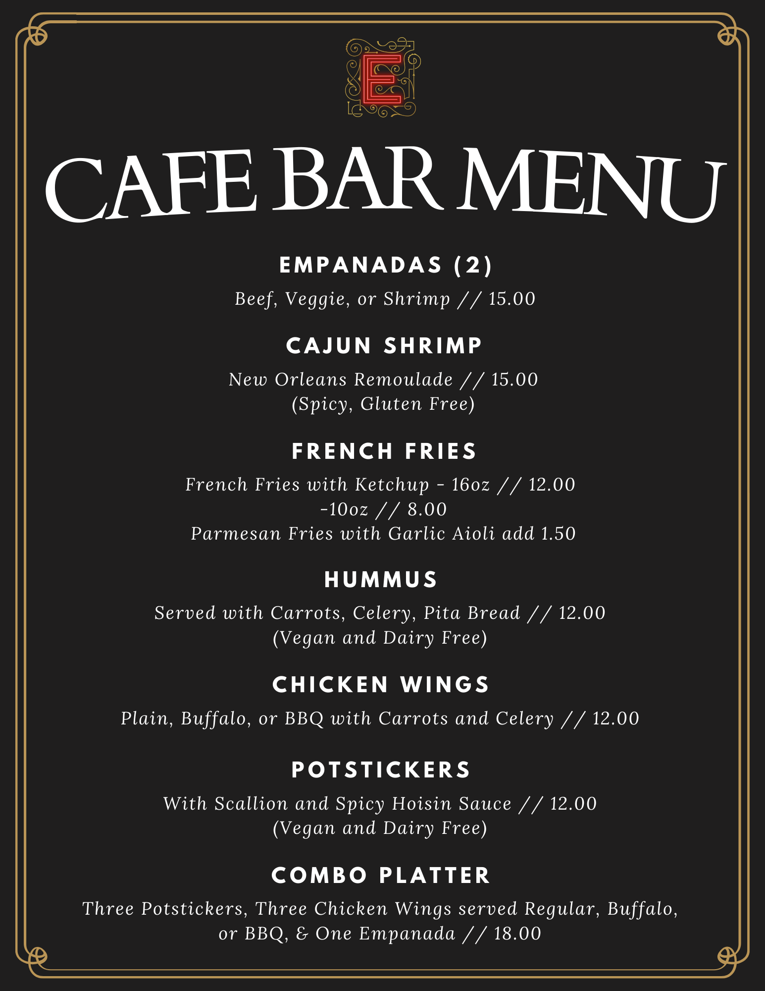 Café Bar Menu - Epiphany Center for the Arts